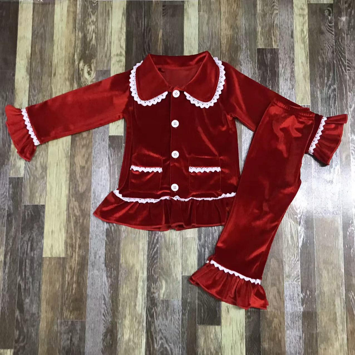 Red Velvet Ruffled Pajamas – Waverly Scarlet