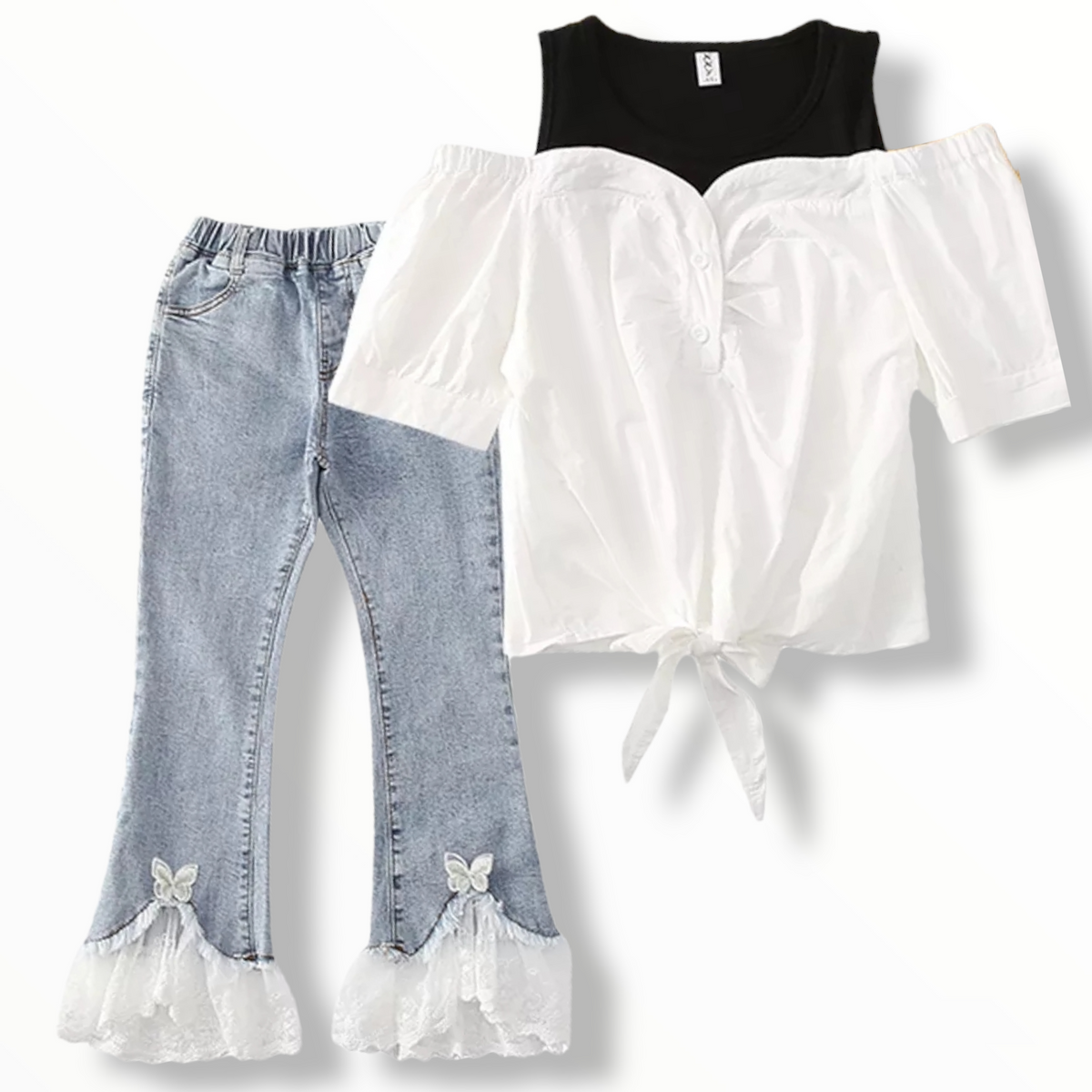 Cold Shoulder Top & Lace Trim Jeans – Waverly Scarlet